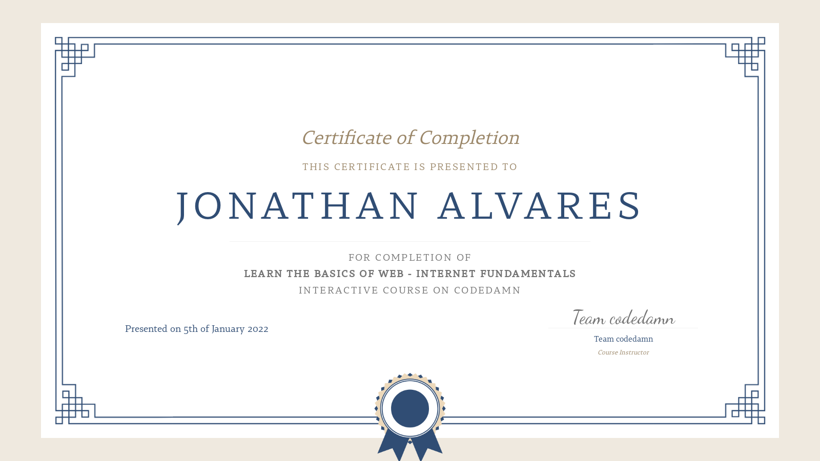 Jonathan Alvaress Certification For Learn The Basics Of Web Internet Fundamentals Codedamn 