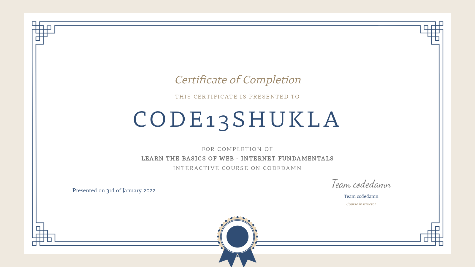 Shushant Shuklas Certification For Learn The Basics Of Web Internet Fundamentals Codedamn 8655