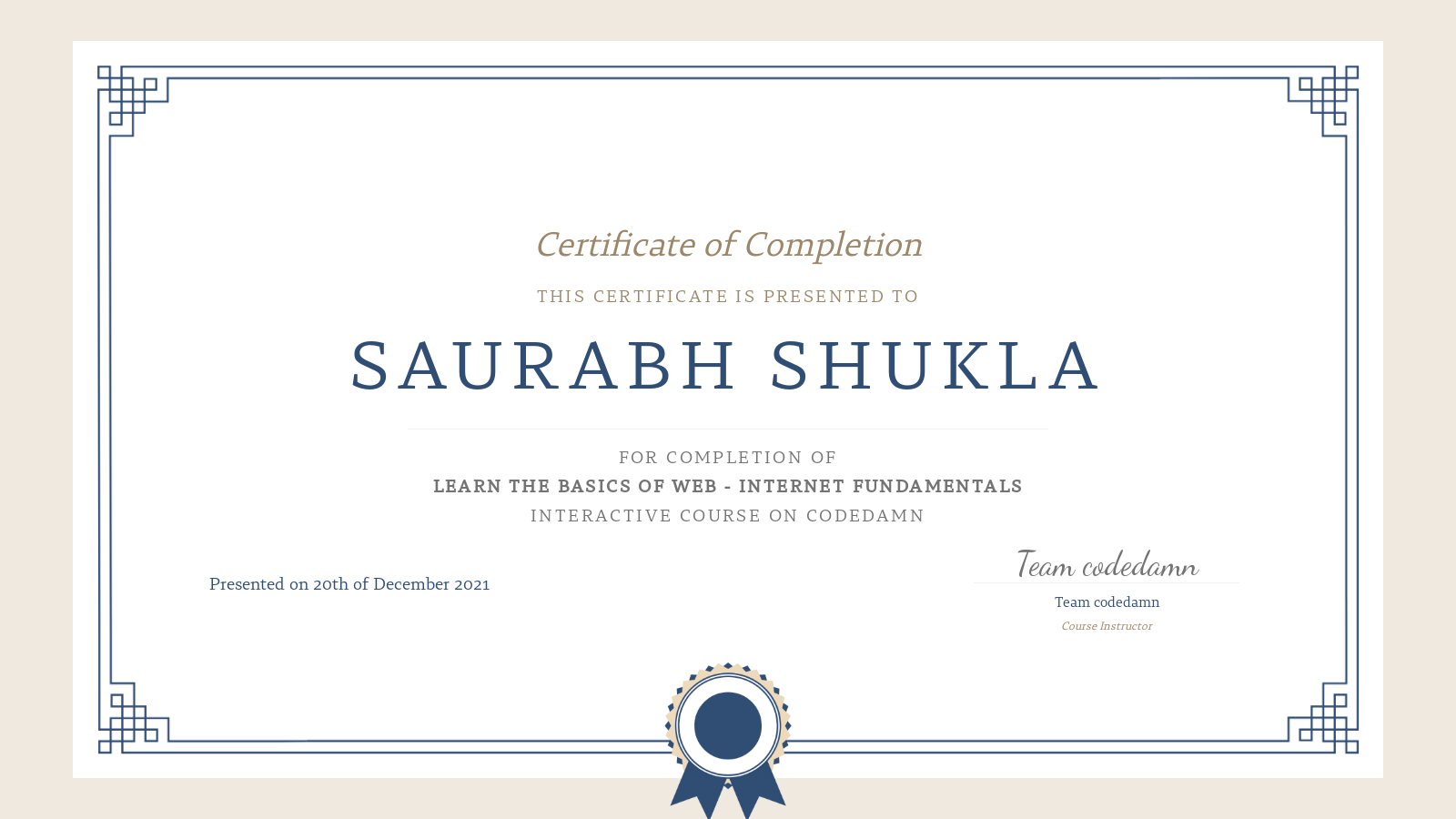 Saurabh Shuklas Certification For Learn The Basics Of Web Internet Fundamentals Codedamn