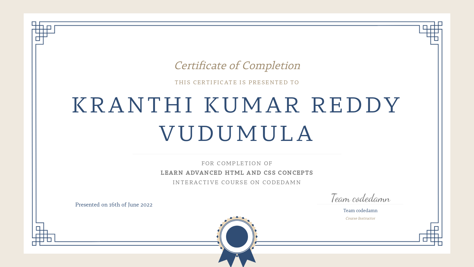 Kranthi Kumar Reddy Vudumulas Certification For Learn Advanced Html And Css Concepts Updated