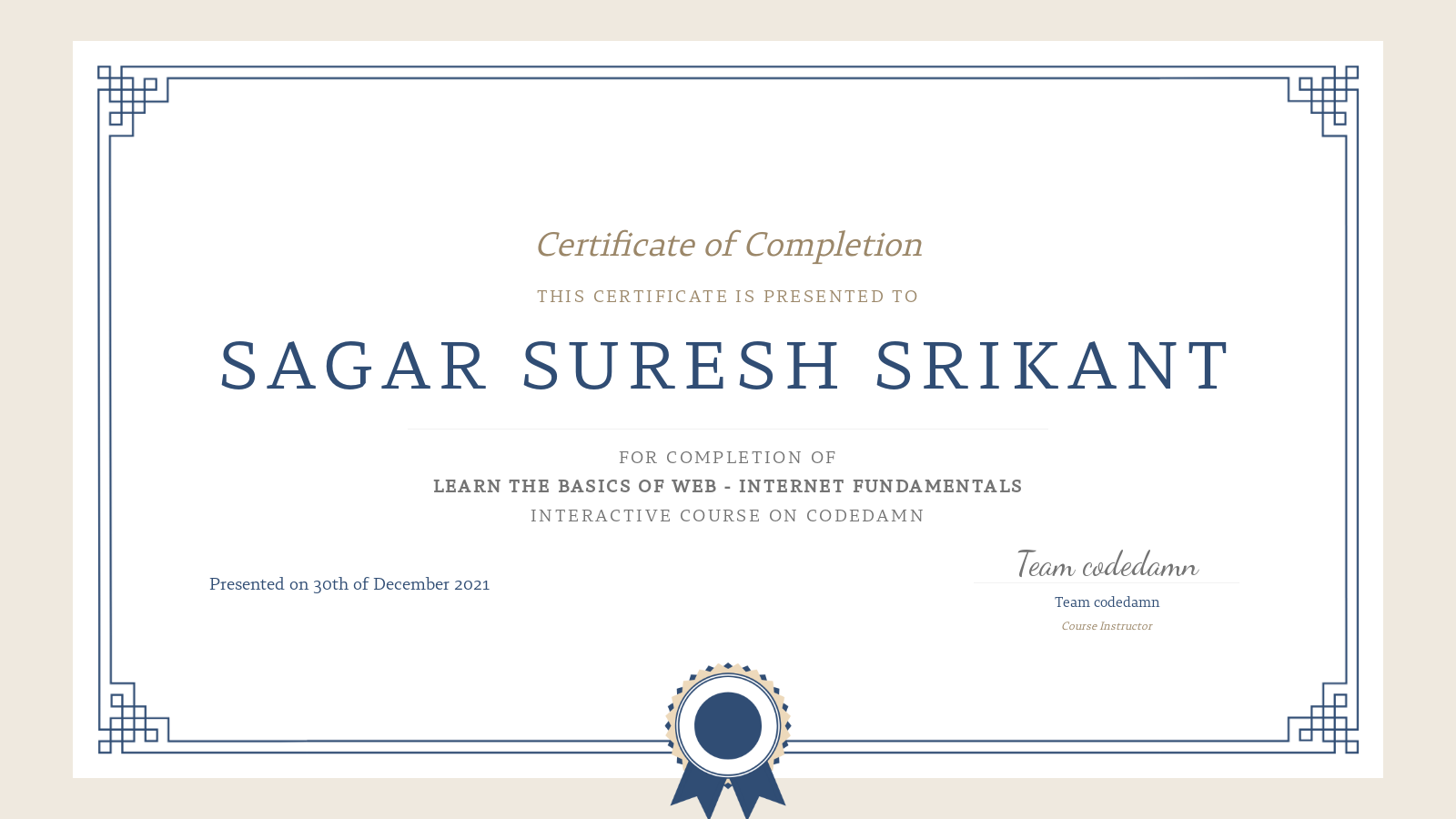 Sagar Suresh Srikants Certification For Learn The Basics Of Web Internet Fundamentals Codedamn 