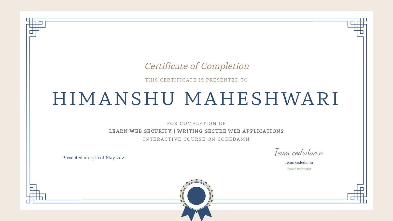 Himanshu Maheshwari S Certification For Learn Web Security Writing Secure Web Applications